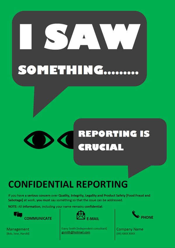 Confidential Reporting - Food Safe Documents
