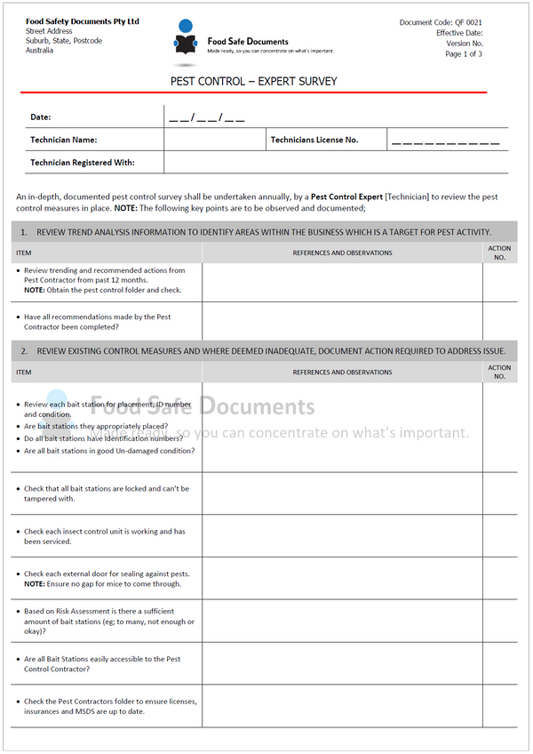 Pest Control - Expert Survey - Food Safe Documents