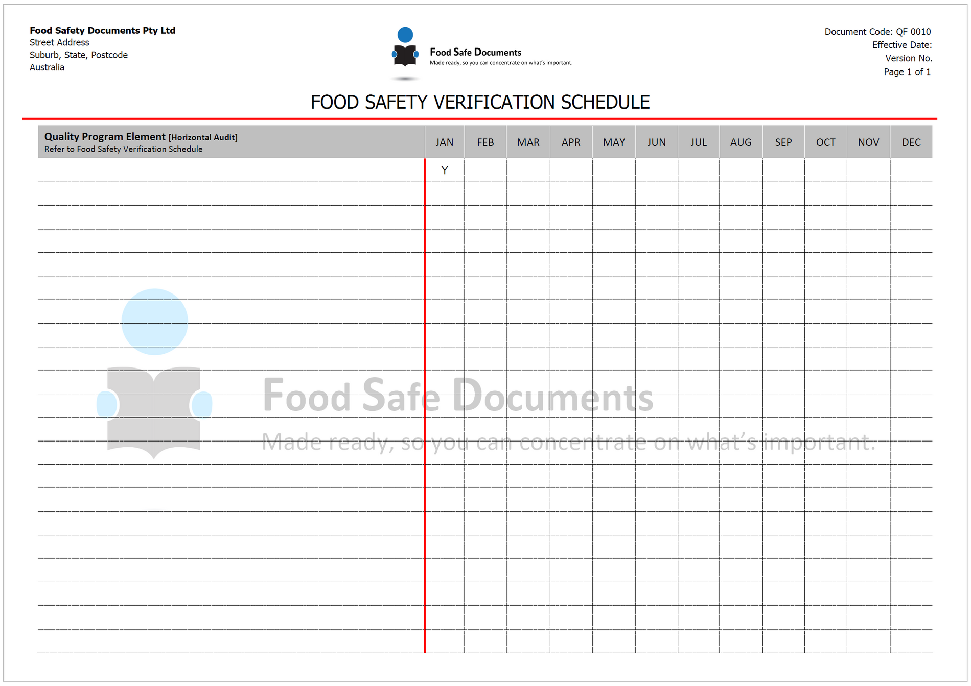 Food Safety Verification Schedule - Food Safe Documents