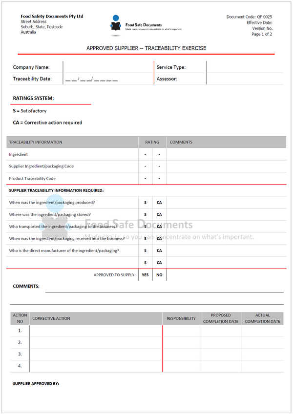 QUALITY FORMS - Food Safe Documents